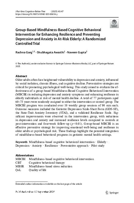 (PDF) MBCBI Mindfulness-based cognitive behavioral intervention CBT ...