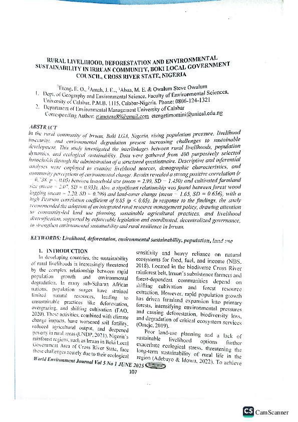 (PDF) Rural Livelihood , Deforestation and Environmental Sustainability ...