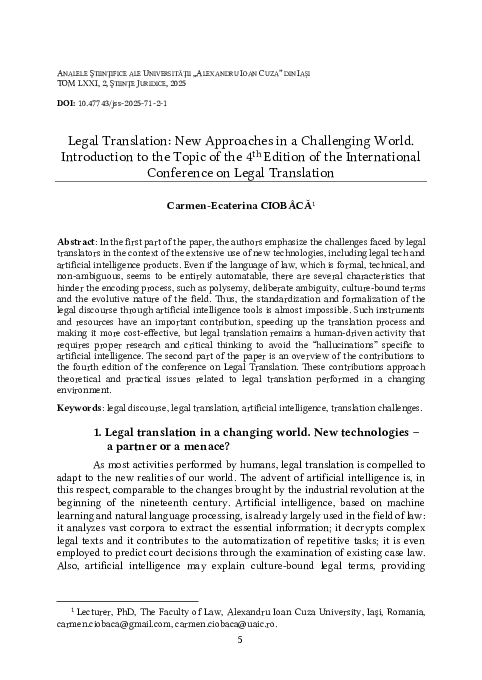 (PDF) Legal Translation: New Approaches in a Challenging World ...