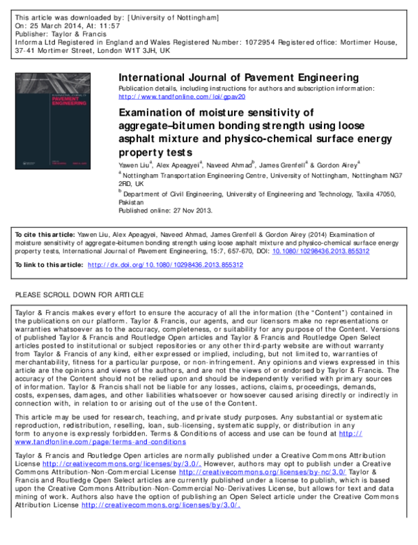 (PDF) Examination of moisture sensitivity of aggregate–bitumen bonding ...