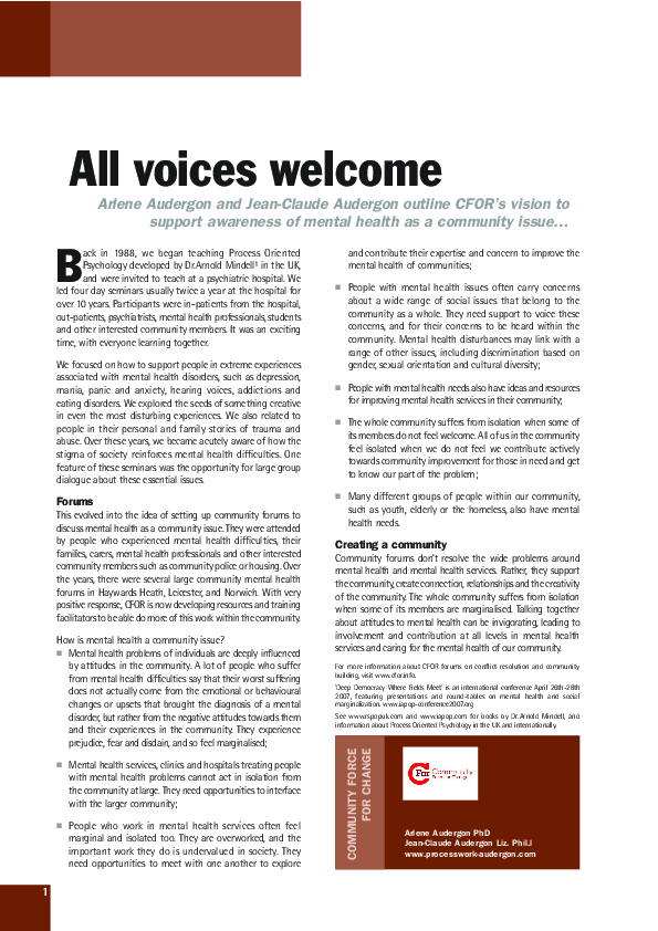 (PDF) All Voices Welcome: Arlene Audergon and Jean Claude Auergon ...