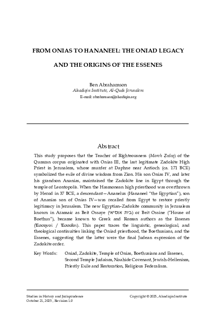 (PDF) From Onias to Hananeel: The Oniad Legacy and the Origins of the ...