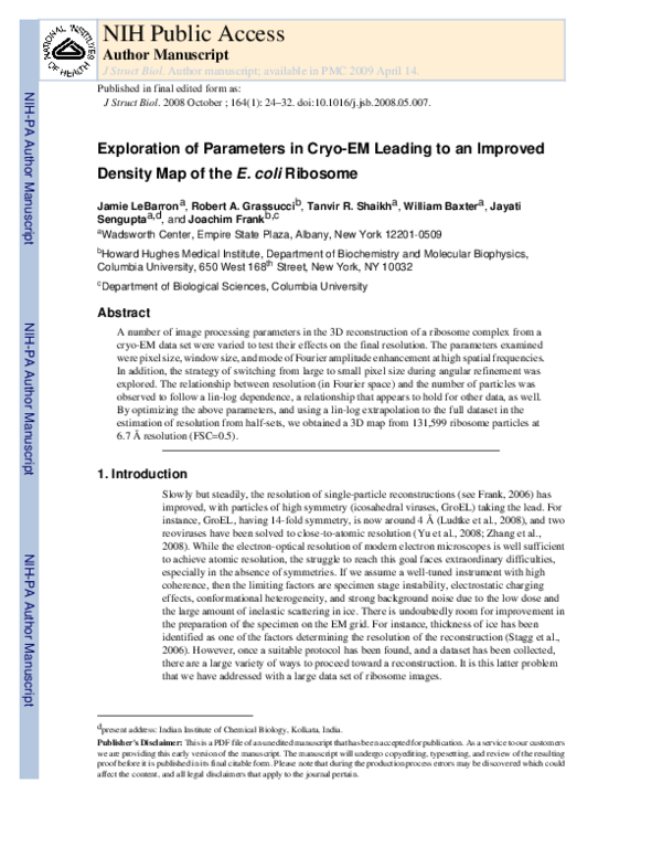 (PDF) Exploration of parameters in cryo-EM leading to an improved ...
