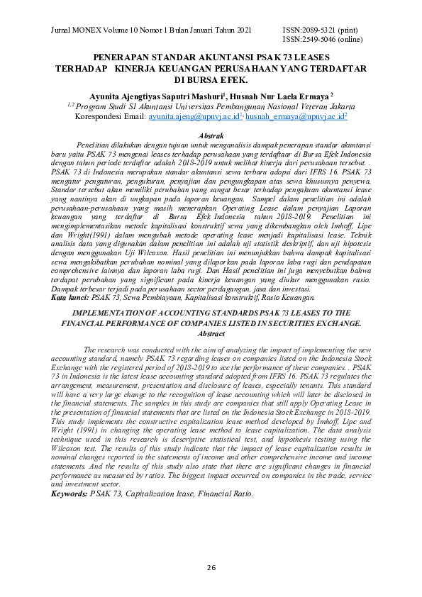 (PDF) The Implemetation of the Accounting Standards Psak 73 Leases to ...
