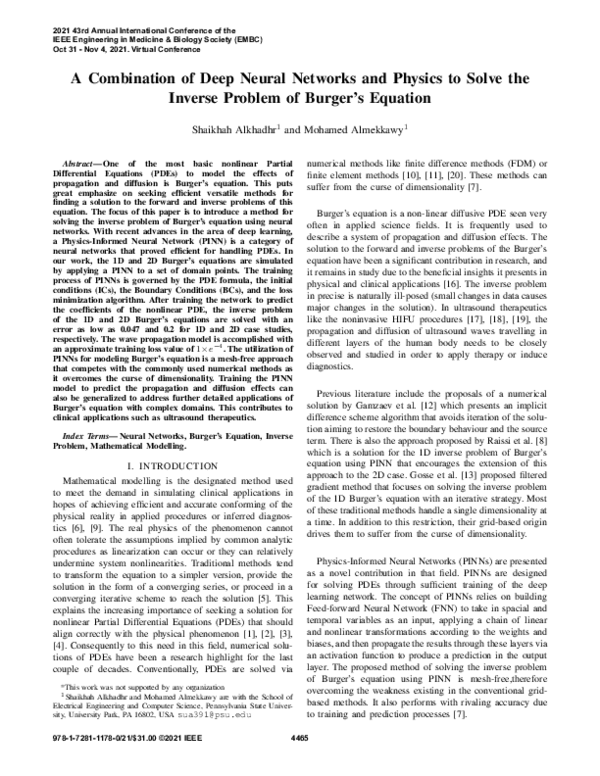 (PDF) A Combination of Deep Neural Networks and Physics to Solve the ...
