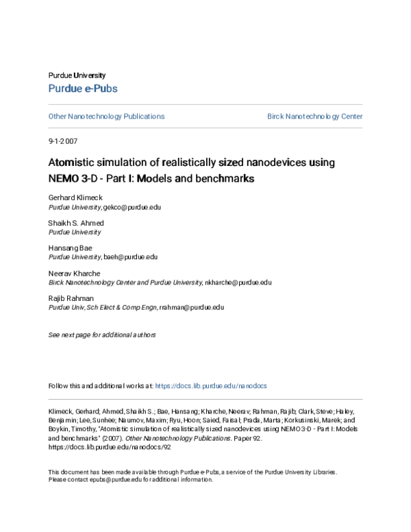 (PDF) Atomistic Simulation of Realistically Sized Nanodevices Using ...