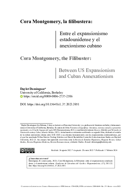 (PDF) Domínguez, Daylet. Cora Montgomery, la filibustera: entre el ...