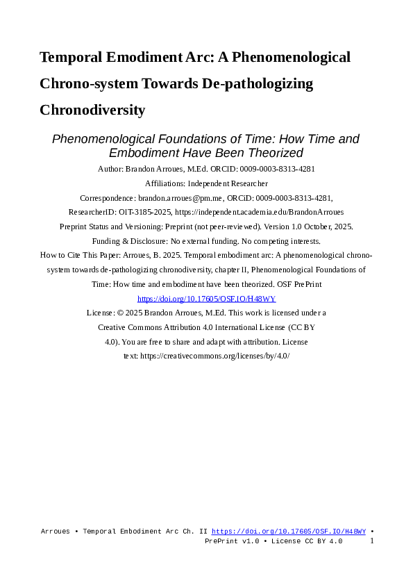 (PDF) Temporal Emodiment Arc: A Phenomenological Chrono-system Towards ...