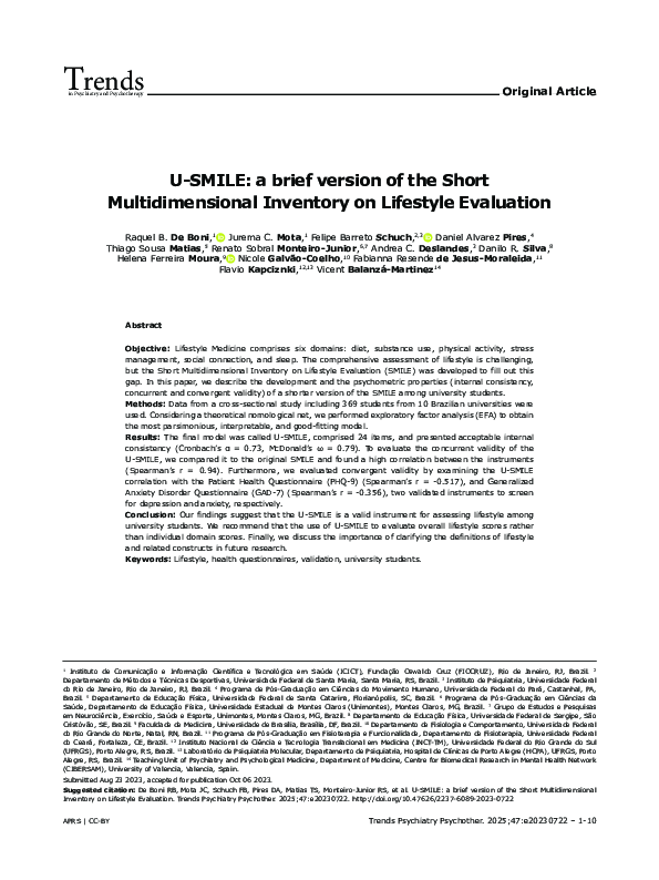 (PDF) U-SMILE: a brief version of the Short Multidimensional Inventory ...