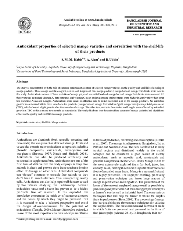 (PDF) Antioxidant properties of selected mango varieties and ...