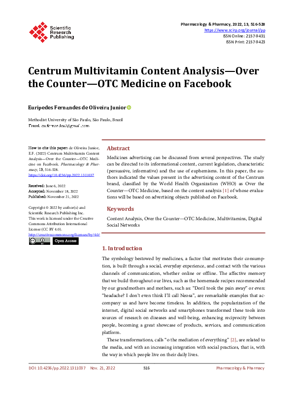 (PDF) Centrum Multivitamin Content Analysis—Over the Counter—OTC ...