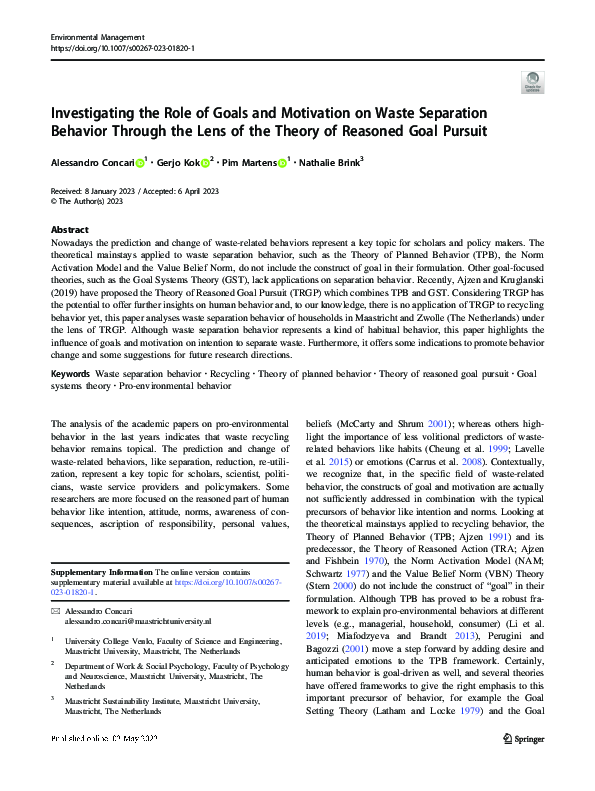 (PDF) Investigating the Role of Goals and Motivation on Waste ...