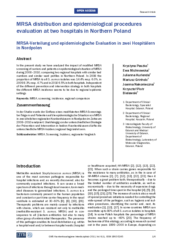 (PDF) MRSA distribution and epidemiological procedures evaluation at ...