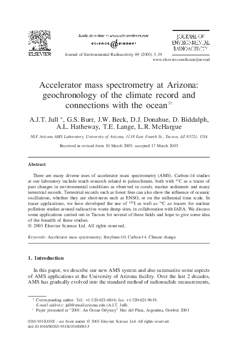 (PDF) Accelerator mass spectrometry at Arizona: geochronology of the ...