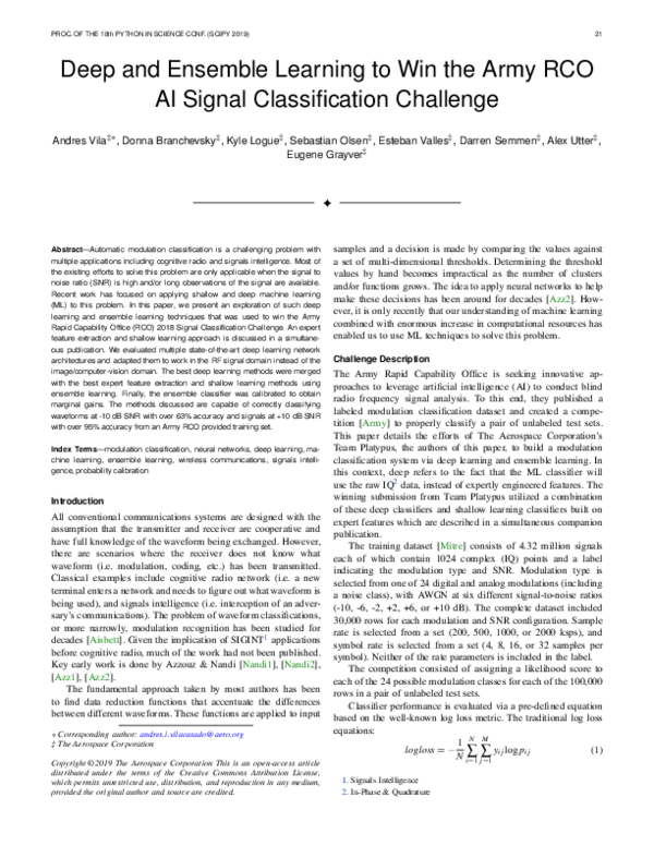 (PDF) Deep and Ensemble Learning to Win the Army RCO AI Signal Classification Challenge