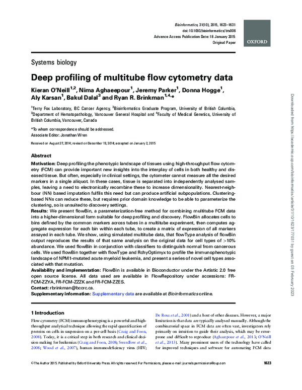 (PDF) Deep profiling of multitube flow cytometry data