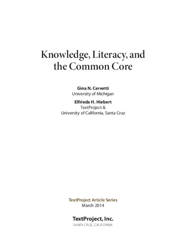 (PDF) Knowledge, Literacy, and the Common Core