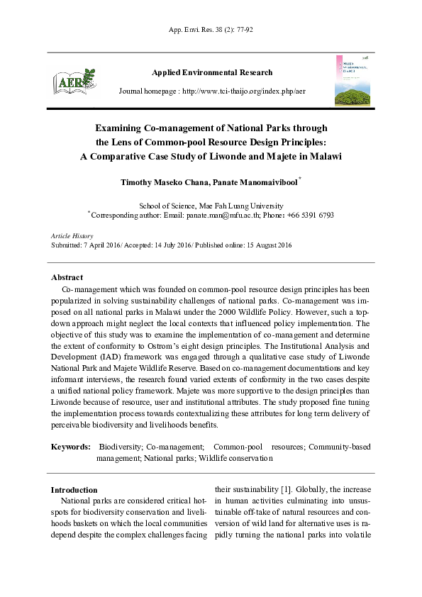 (PDF) Examining Co-management of National Parks through the Lens of ...