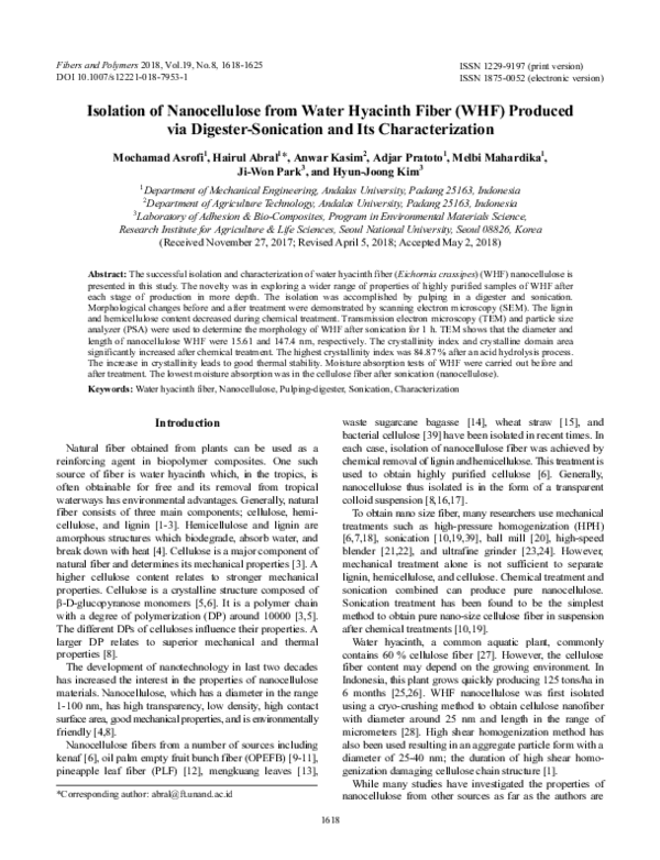 (PDF) Isolation of Nanocellulose from Water Hyacinth Fiber (WHF ...