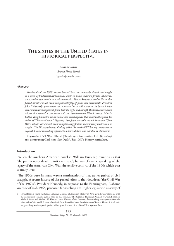 (PDF) The sixties in the United States in historical perspective