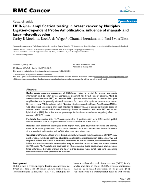 (PDF) HER-2/neu amplification testing in breast cancer by Multiplex ...