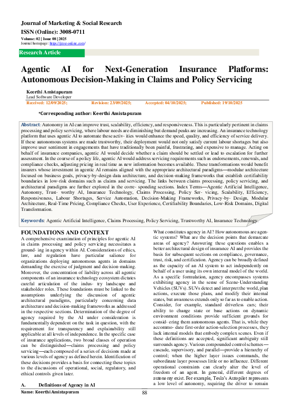 (PDF) Agentic AI for Next-Generation Insurance Platforms: Autonomous ...
