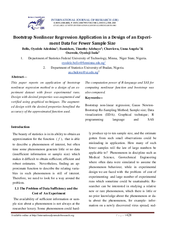 (PDF) Bootstrap Nonlinear Regression Application in a Design of an ...