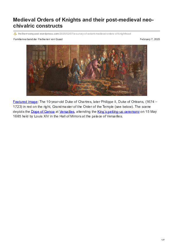 (PDF) Medieval Orders of Knights and their post-medieval neo-chivalric ...