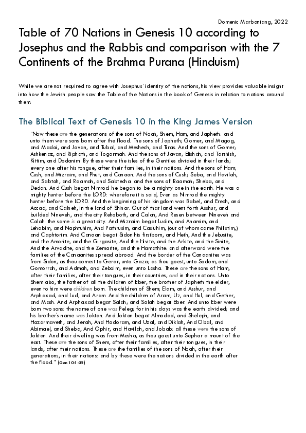 (PDF) The 70 Nations of Genesis 10 as identified by Josephus, the ...