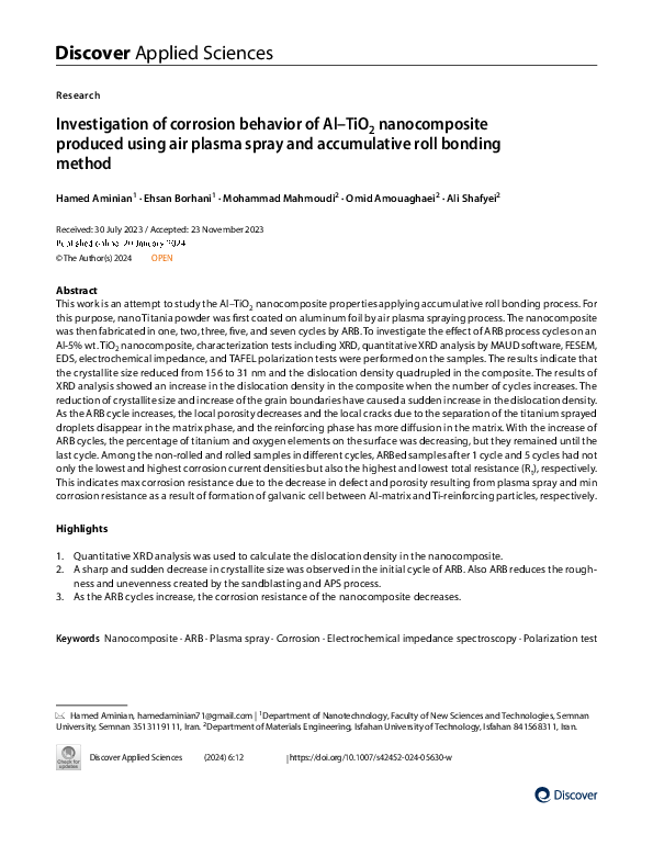 (PDF) Investigation of corrosion behavior of Al-TiO 2 nanocomposite ...