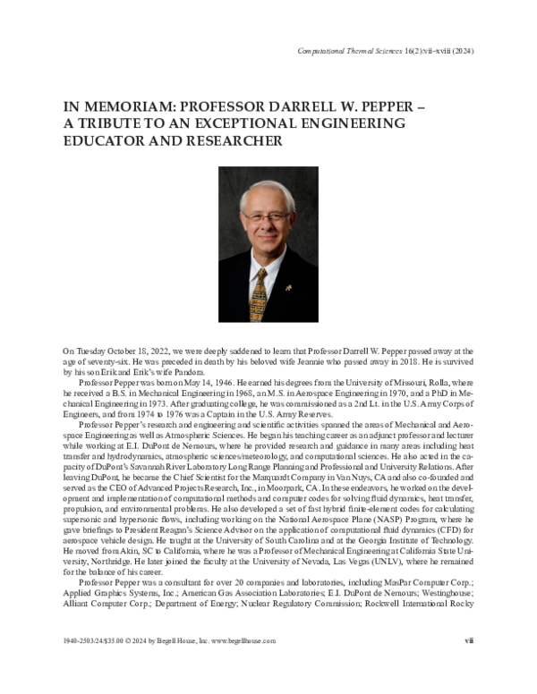 (PDF) In Memoriam: Professor Darrell W. Pepper Â a Tribute to an ...
