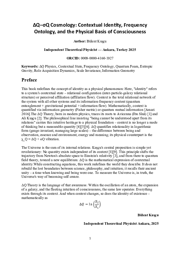(PDF) ΔQ-σQ Cosmology: Contextual Identity, Frequency Ontology, and the ...