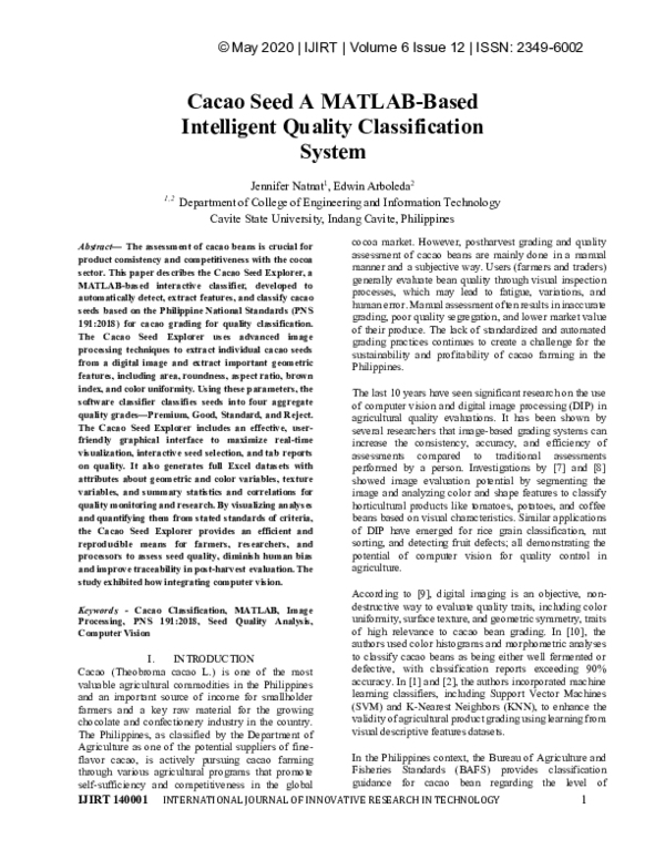 (PDF) Cacao Seed A MATLAB-Based Intelligent Quality Classification System