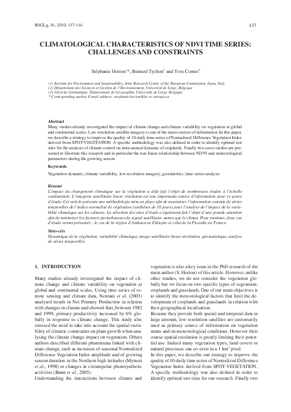 (PDF) Climatological Characteristics of NDVI Time Series: Challenges ...