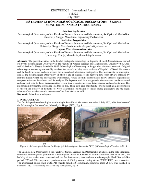 (PDF) Instrumentation in Seismological Observatory – Skopje Monitoring ...
