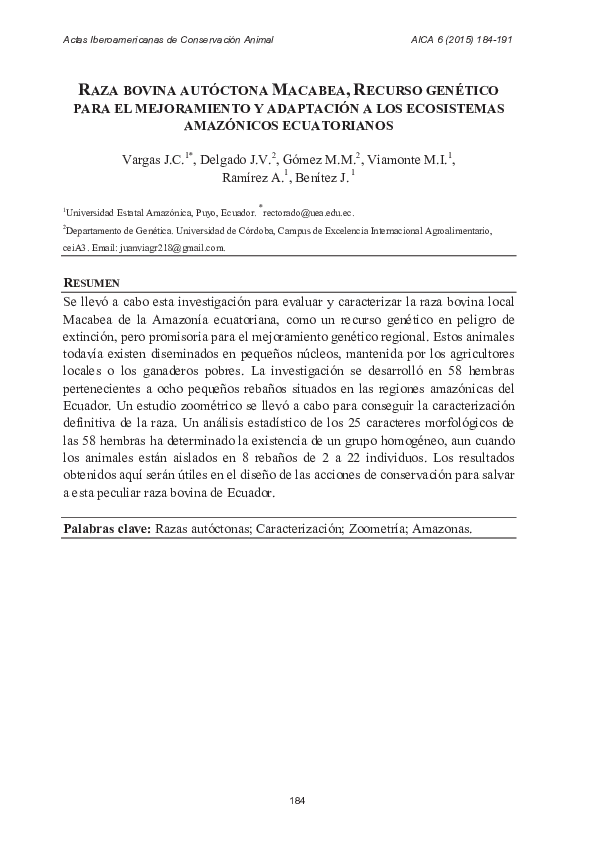 (PDF) Raza Bovina Autóctona Macabea, Recurso Genético Para El ...