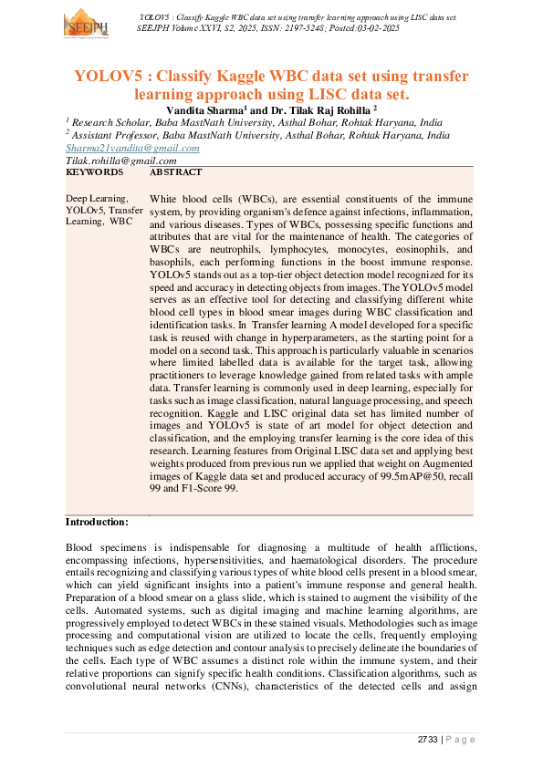 (PDF) YOLOV5 : Classify Kaggle WBC data set using transfer learning ...