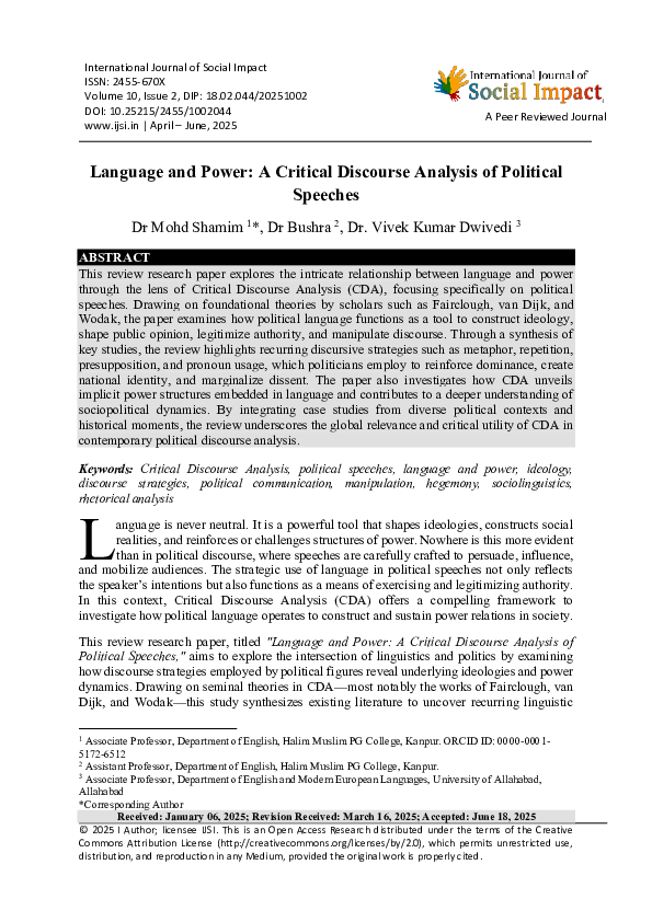 (PDF) Language and Power: A Critical Discourse Analysis of Political ...