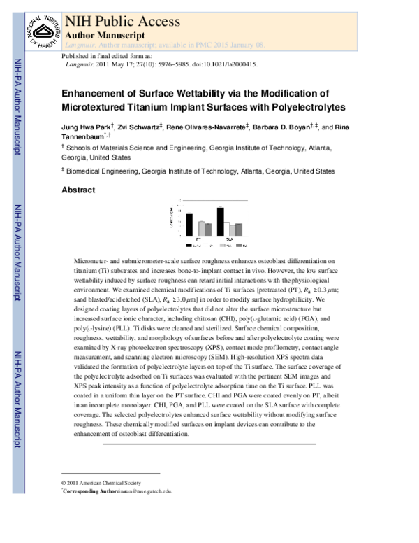 (PDF) Enhancement of Surface Wettability via the Modification of ...