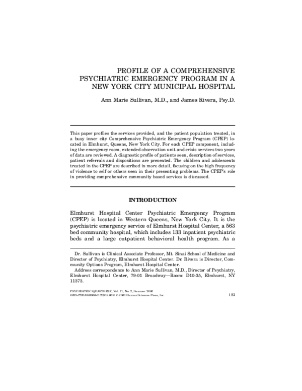 (PDF) Profile of a Comprehensive Psychiatric Emergency Program in a New ...