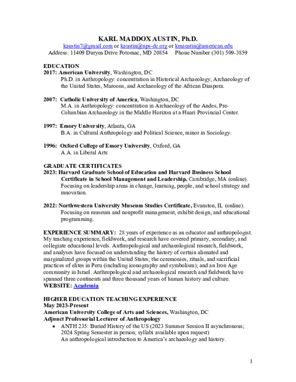 (PDF) Karl Austin Fall CV 2025