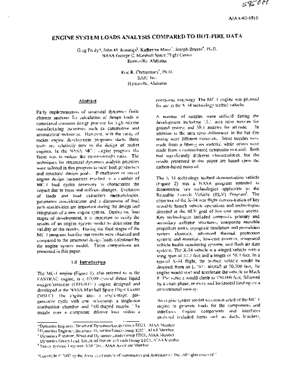 (PDF) Engine System Loads Analysis Compared to Hot-Fire Data