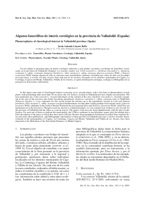 (PDF) Algunos fanerófitos de interés corológico en la provincia de ...