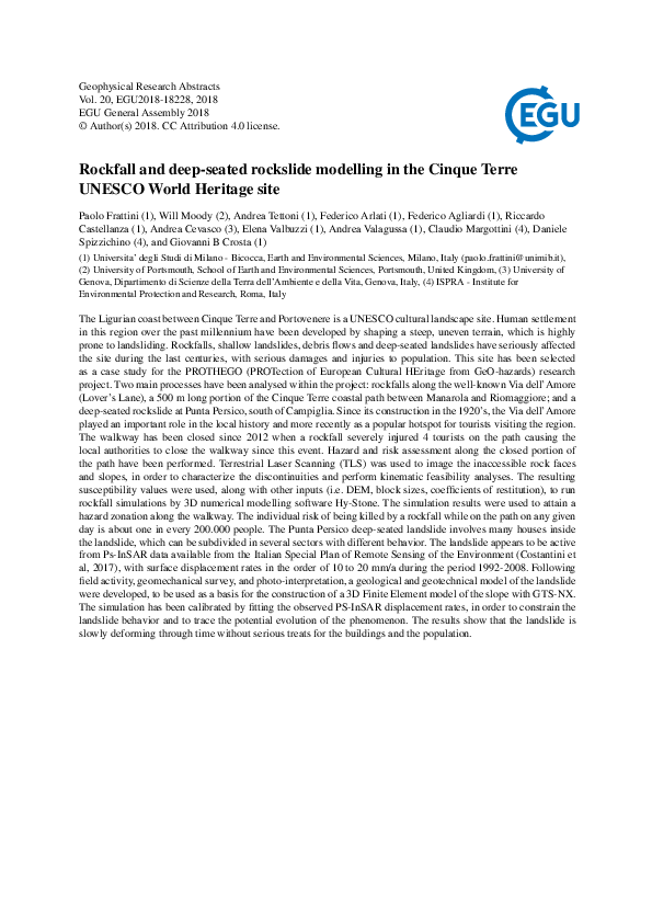 (PDF) Rockfall and deep-seated rockslide modelling in the Cinque Terre ...