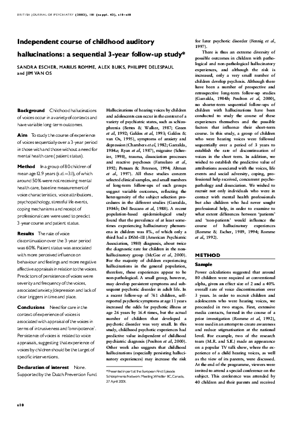 (PDF) Independent course of childhood auditory hallucinations: A ...