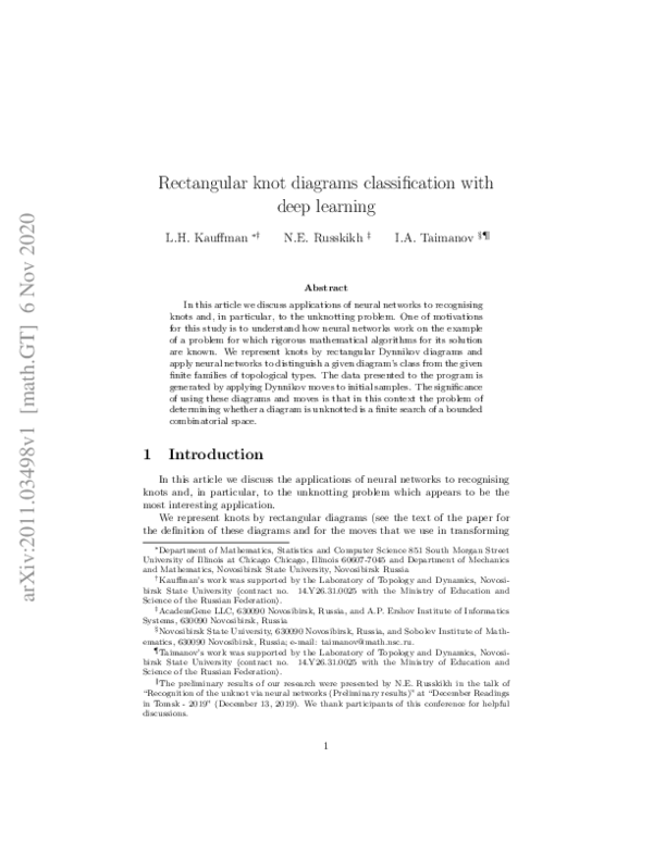 (PDF) Rectangular knot diagrams classification with deep learning