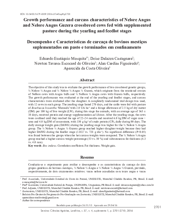 (PDF) Growth performance and carcass characteristics of Nelore Angus ...