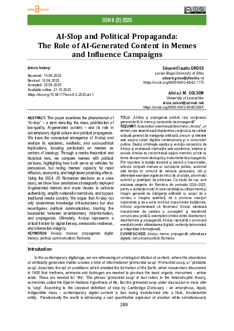 (PDF) AI-Slop and Political Propaganda: The Role of AI-Generated ...