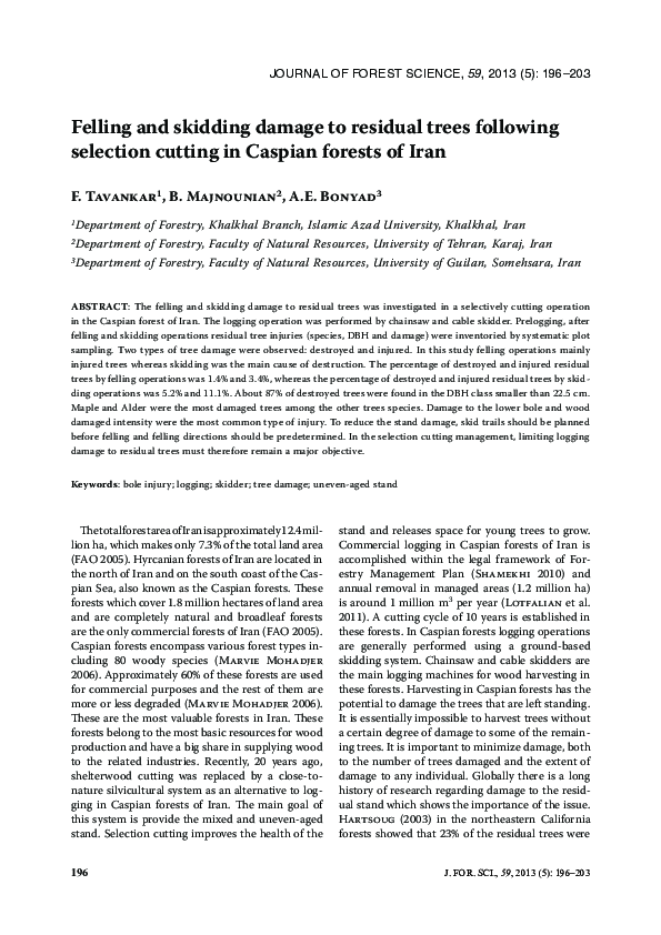 (PDF) Felling and skidding damage to residual trees following selection ...