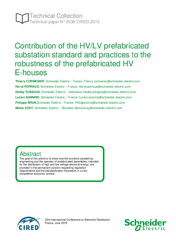 (PDF) Contribution of the HV/LV Prefabricated Substation Standard and ...